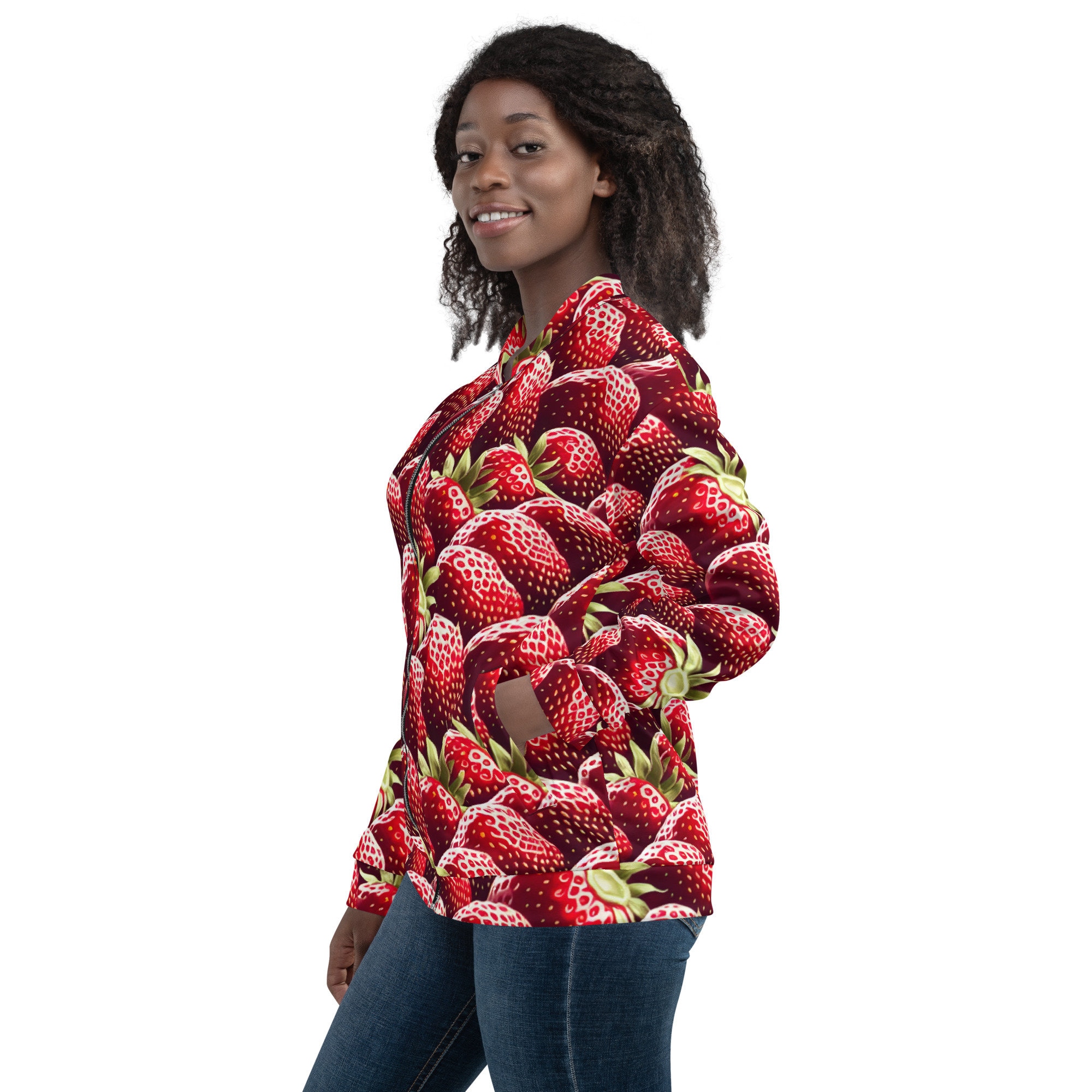 Trendy Fruit Print Bomber Jacket, Versatile Outerwear for All Seasons ...