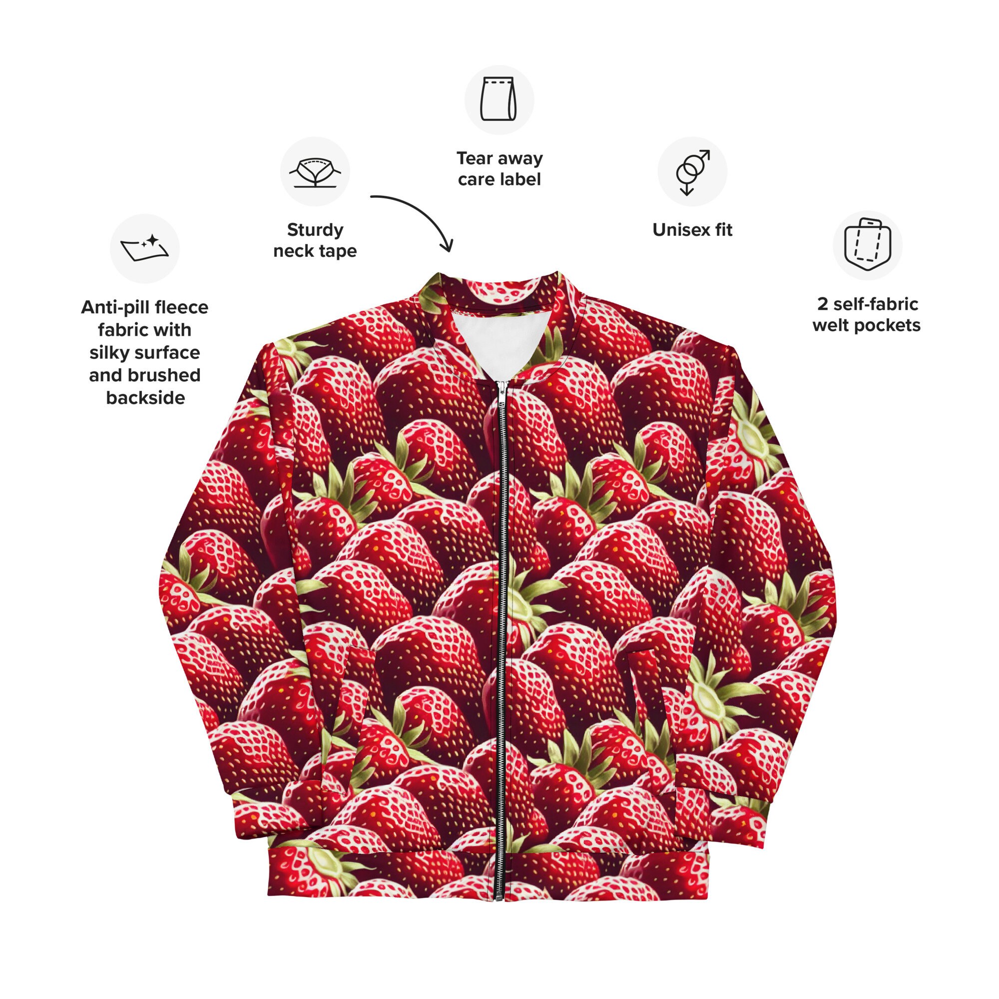 Trendy Fruit Print Bomber Jacket, Versatile Outerwear for All Seasons ...