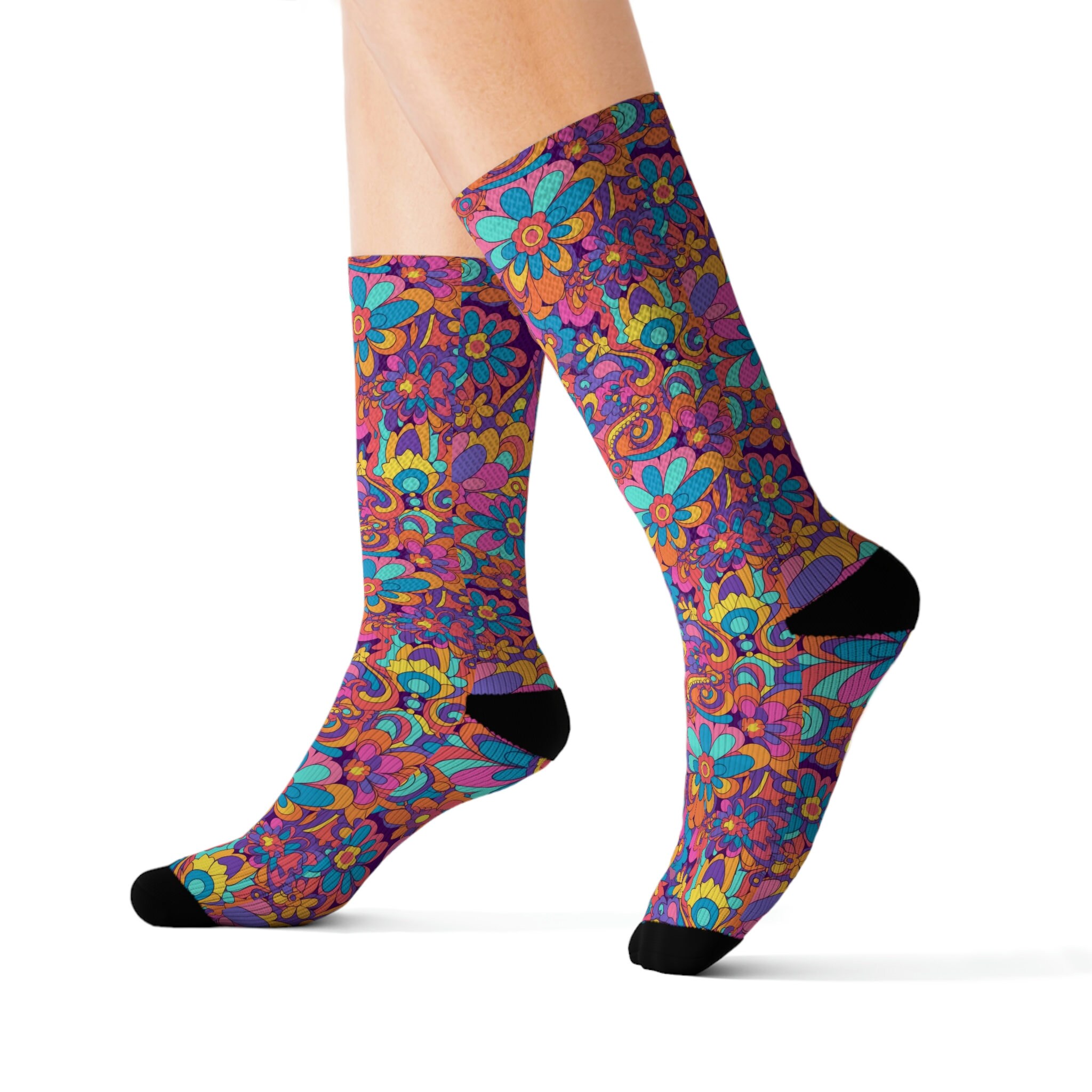 Colorful 70s Hippie Flower Premium Socks – Retro Vibes Comfy Footwear ...