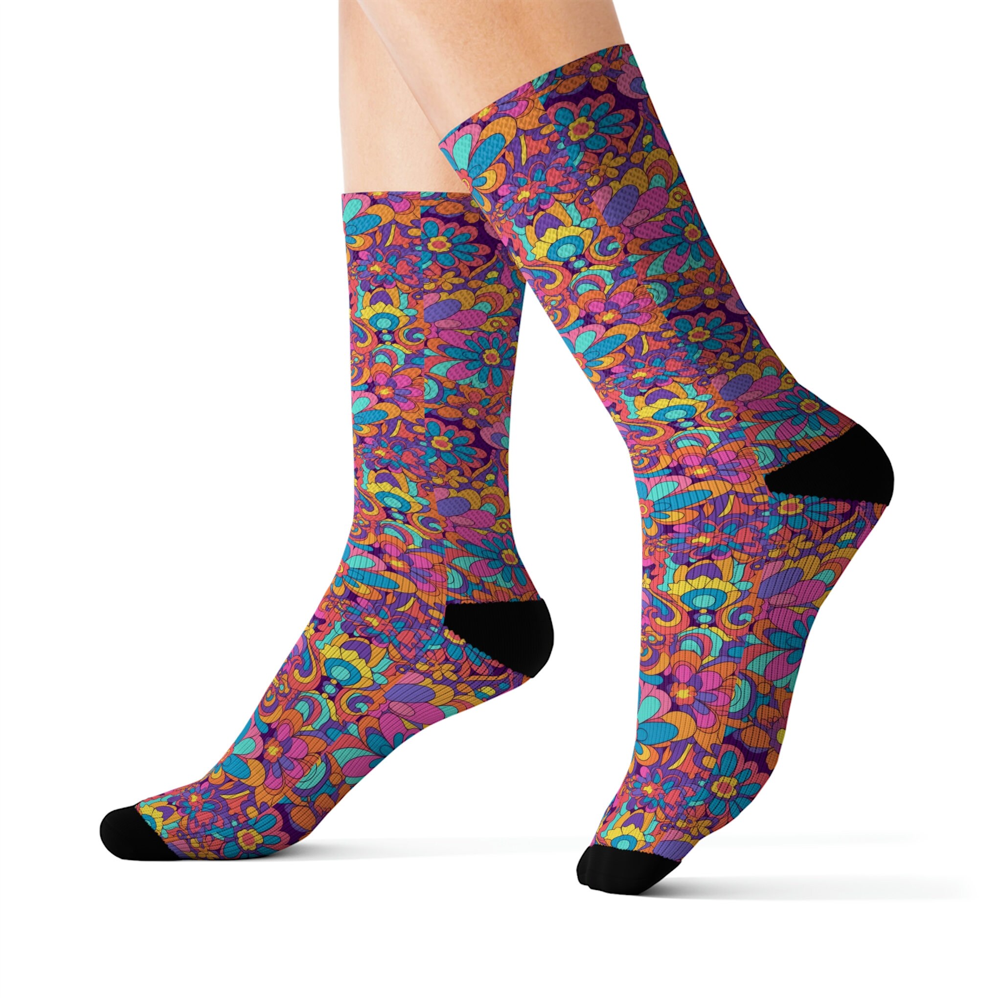 Colorful 70s Hippie Flower Premium Socks – Retro Vibes Comfy Footwear ...