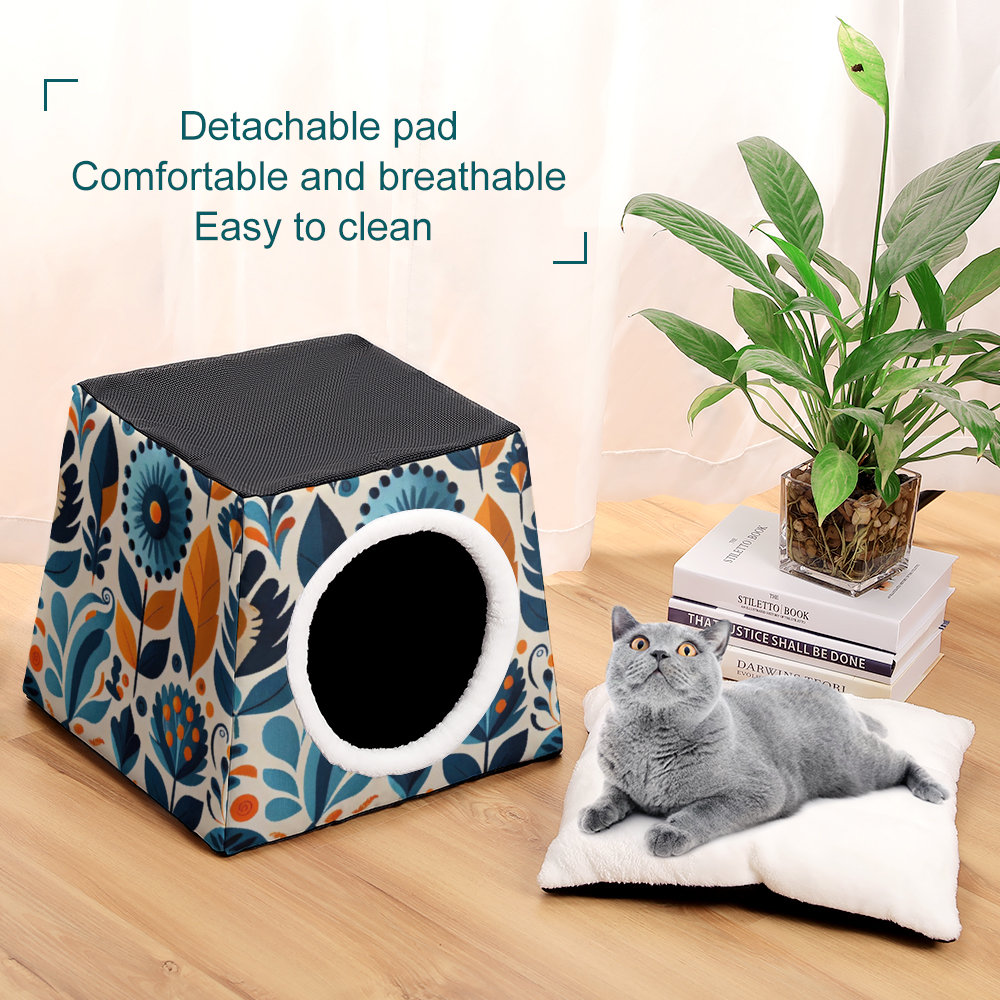 Cozy Scandinavian Patterned Pet Sleeping House, Cat & Small Dog Bed ...
