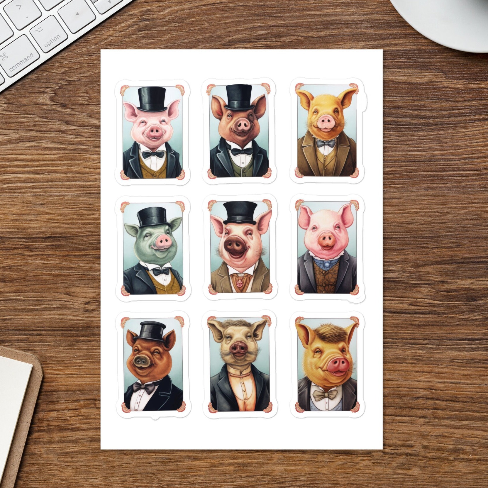 Gentleman Pig Decal Set – Sophisticated Sticker Sheet for Dandy Looks ...
